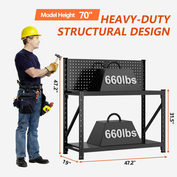 Trent Austin Design Widened Heavy Duty Workbench With Pegboard, 3000LBS Capacity Work Table With ...